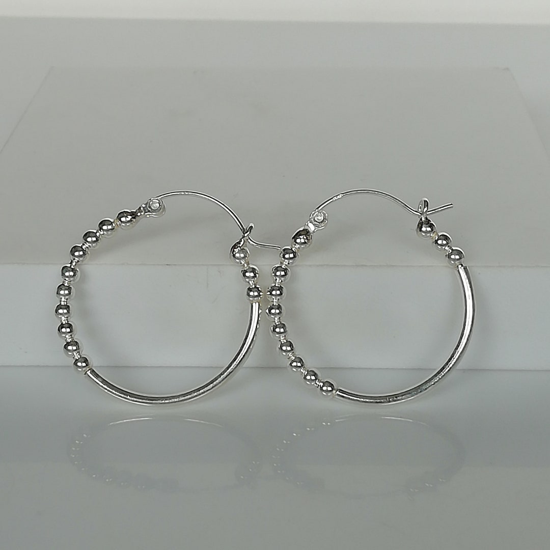 Silver Ball Hoops | 30 Mm Silver Hoops | Minimalist Hoops | Casual ...