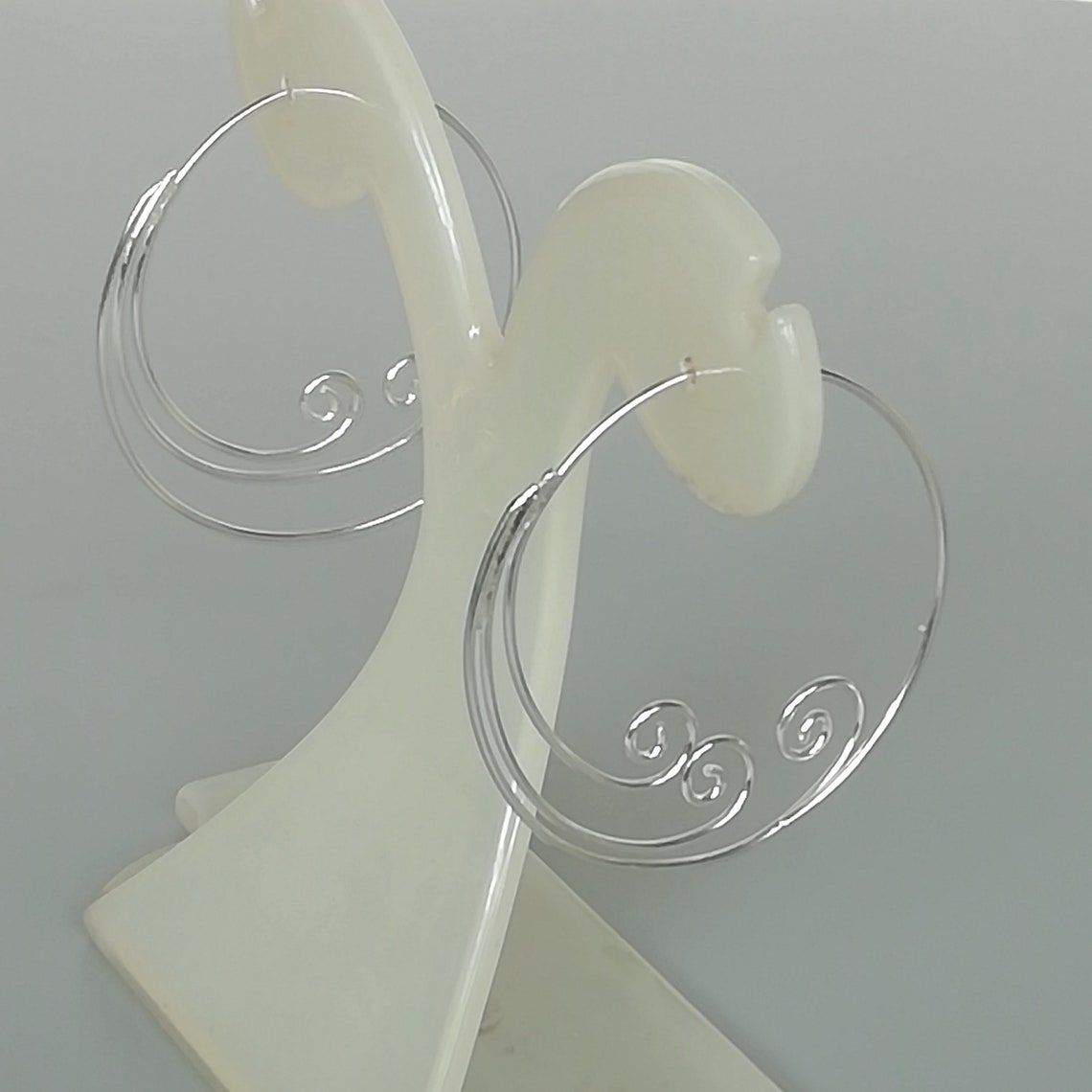 Silver Spiral Hoops 40 Mm Sterling Silver Ear Hoops Boho | Etsy