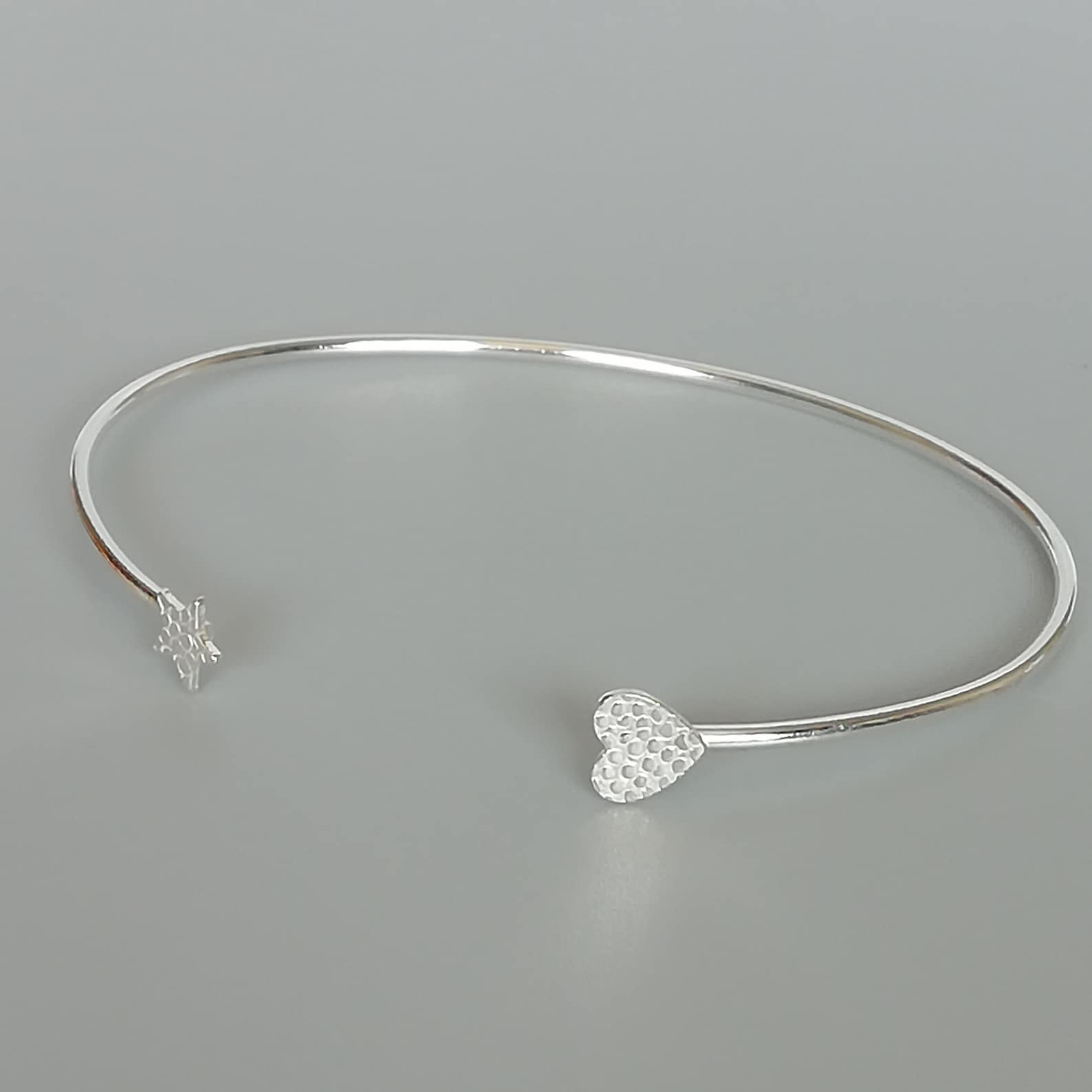 Heart and star wrist bangle Sterling silver bangle Open | Etsy