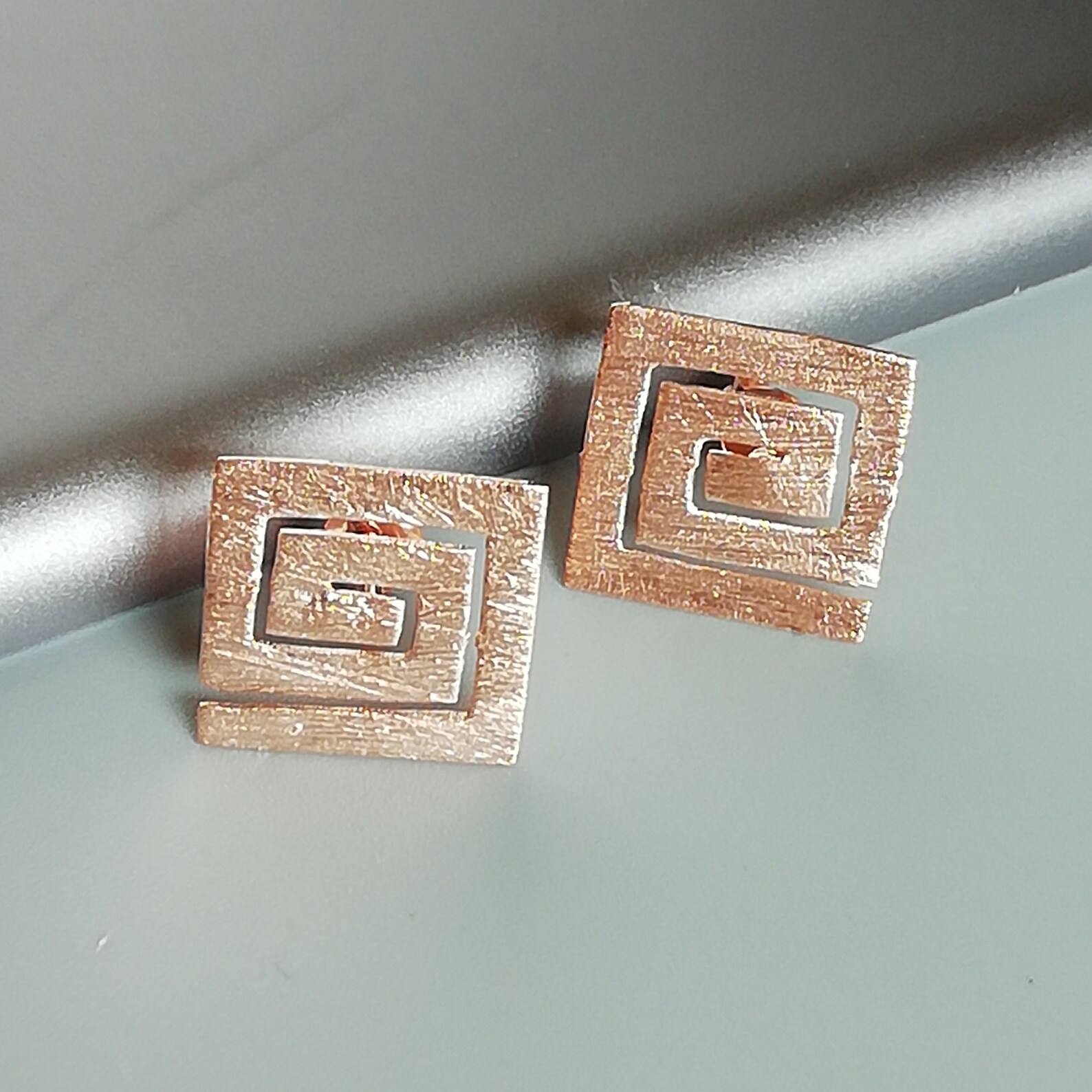 Spiral Square Studs Sterling Silver Ear Studs Plated in Rose - Etsy