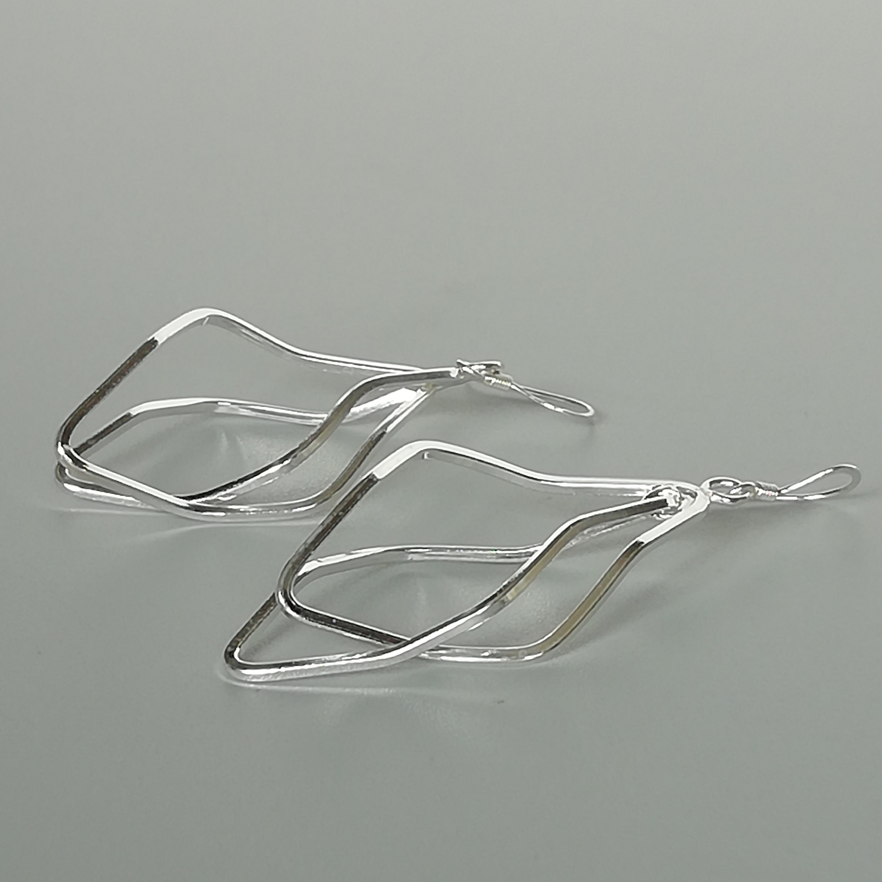 Sterling silver rhombus ear danglers Wavy rhombus earring | Etsy