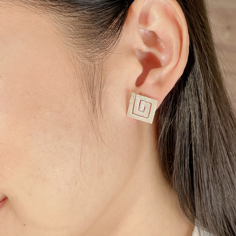 Spiral Square Studs Sterling Silver Ear Studs Plated in Rose - Etsy