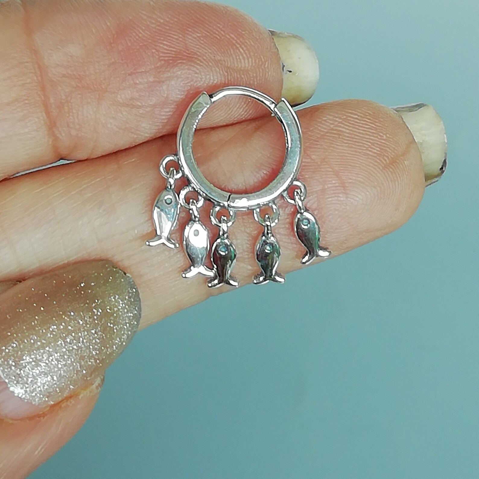 Sterling Silver Fish Charms Hoops 12 Mm Hoop Earrings Fish Ear Hoops ...
