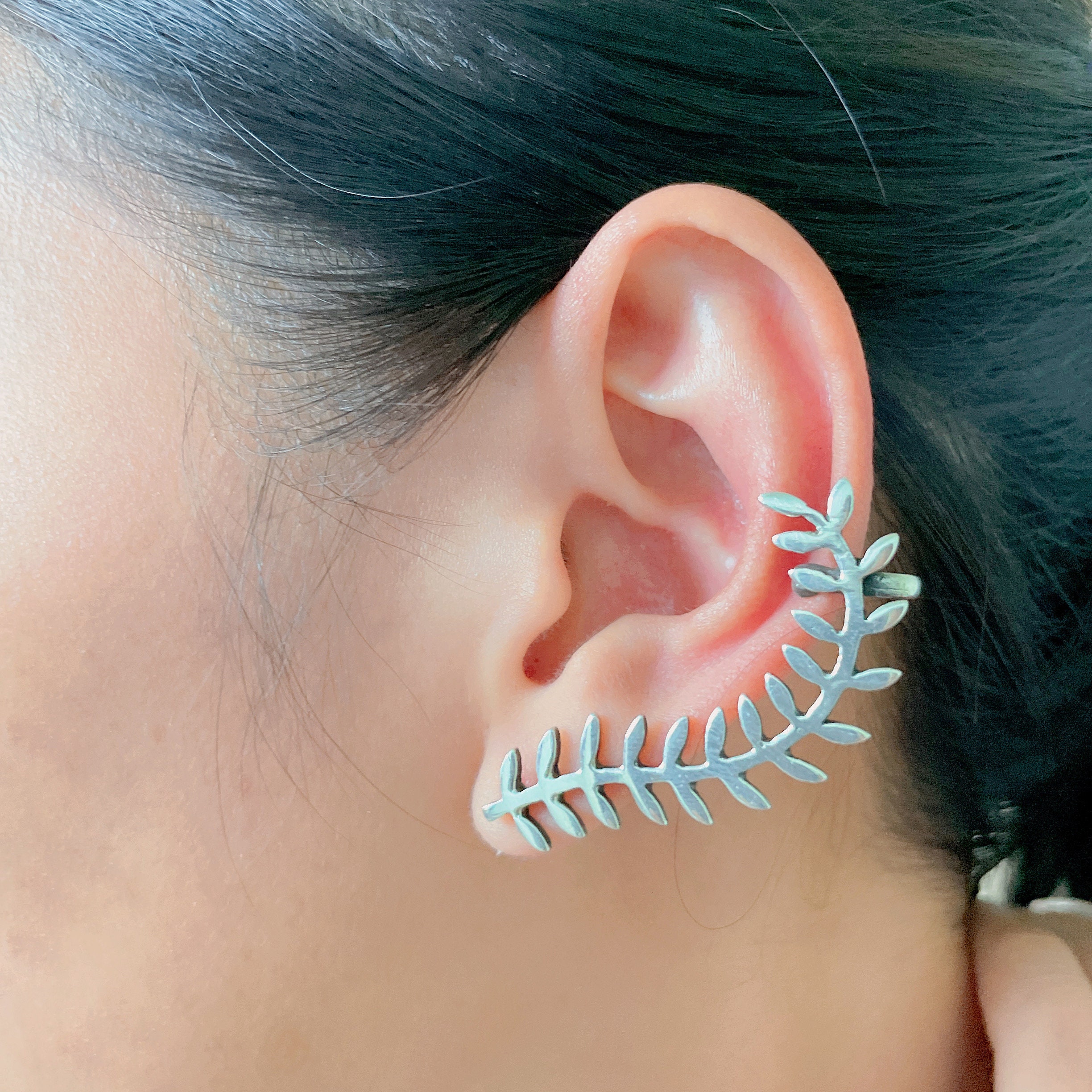 Silver Leaf Branch Ear Climber Leaves Earring Silver | Etsy