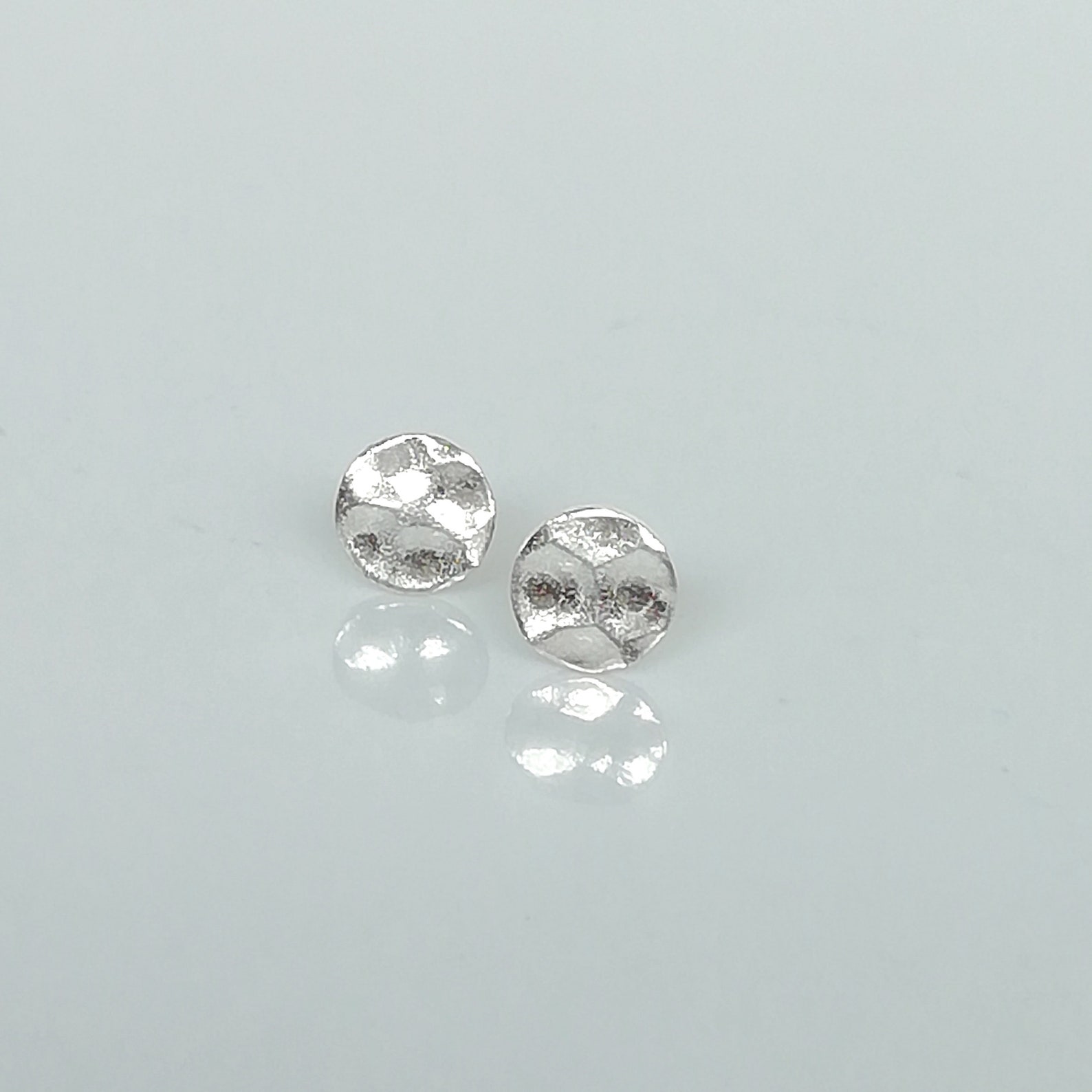 Silver Studs Hammered Studs Round Ear Studs Silver | Etsy