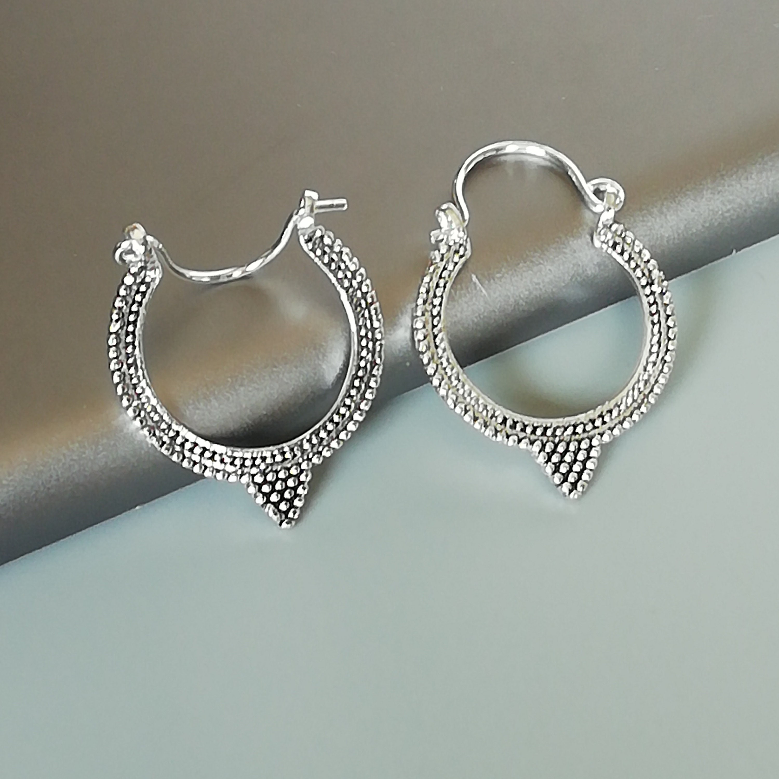 Ethnic Silver Hoops | Boho Ear Hoops | Tibetan Earrings | Silver ...