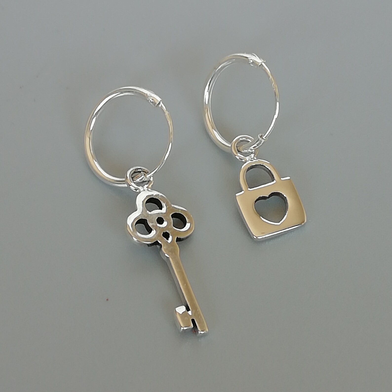 Sterling Silver Lock and Key Charm Hoops Silver Charm Hoop - Etsy
