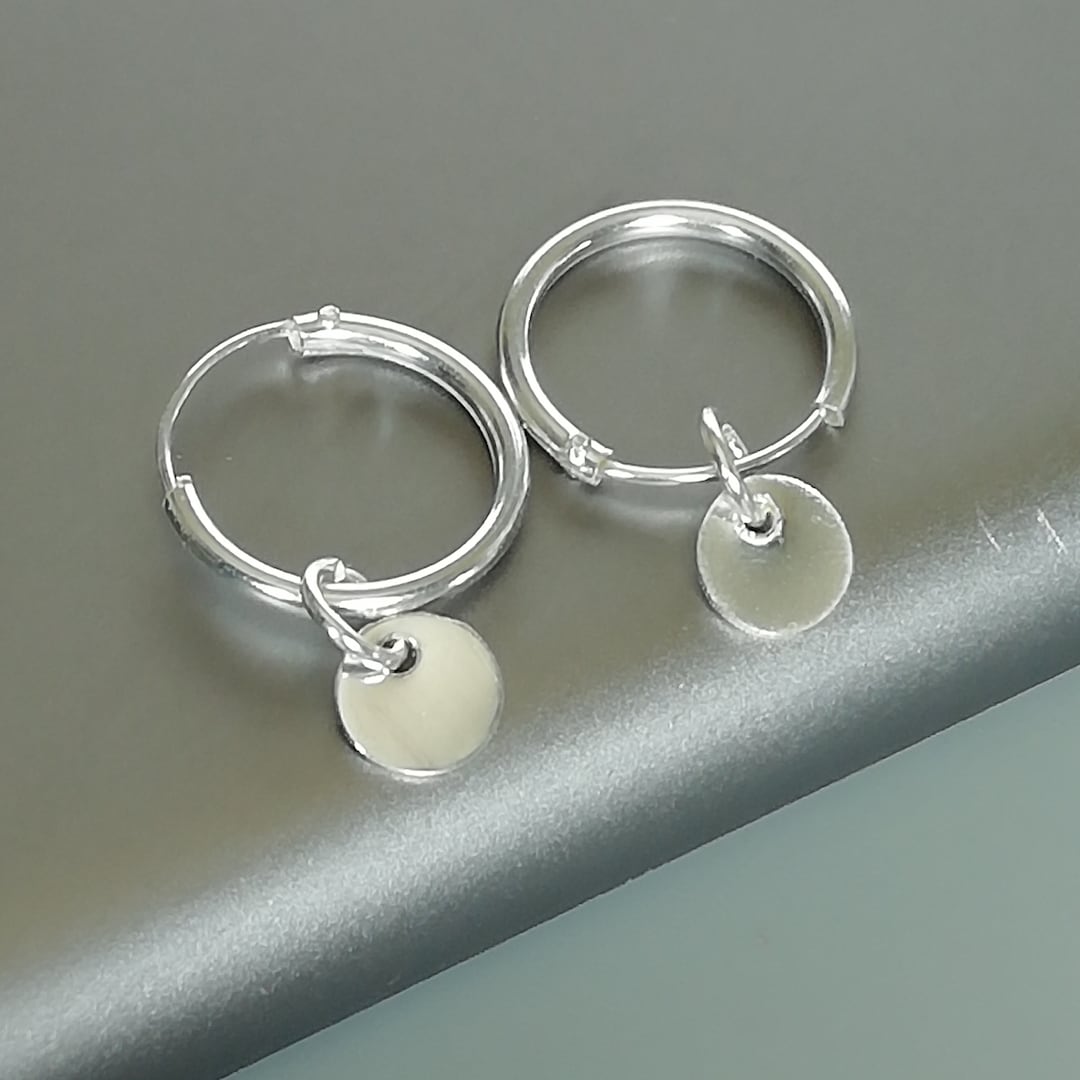 Sterling Silver Round Disc Charm Hoop | 12 Mm Hoop Earrings | Simple ...