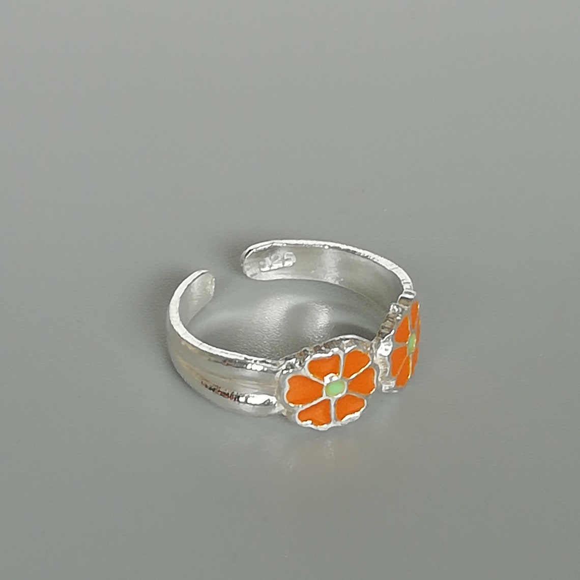 Flowers toe ring Sterling silver toe band Orange flowers | Etsy