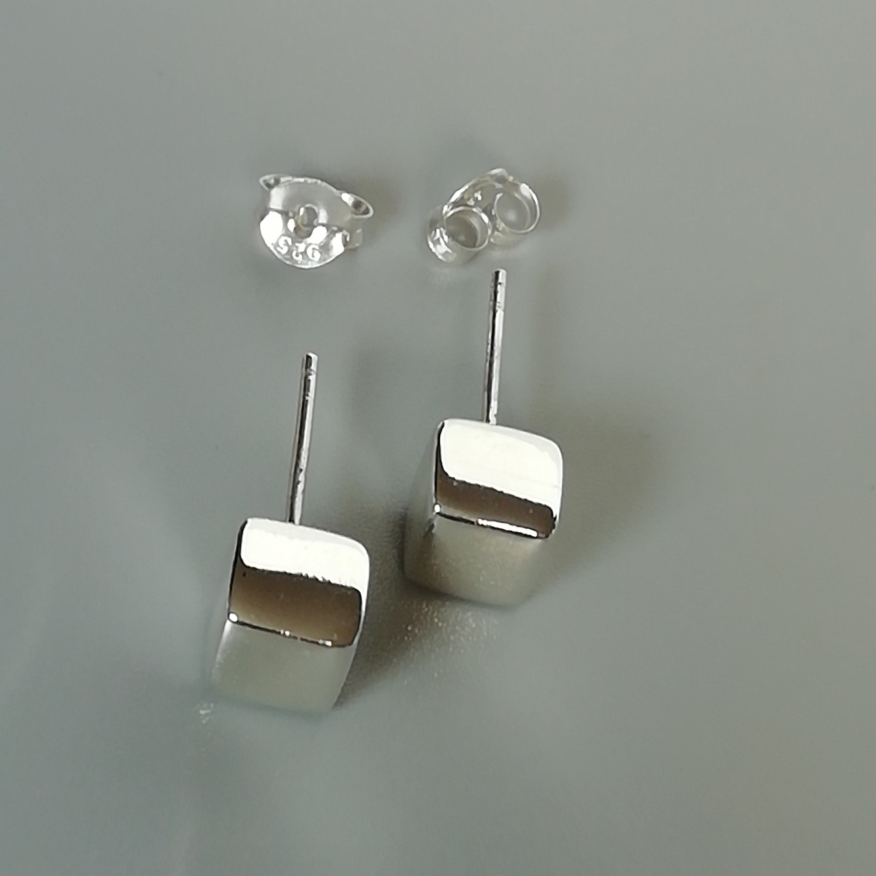 Silver cube ear studs Square cube earrings Minimalist | Etsy