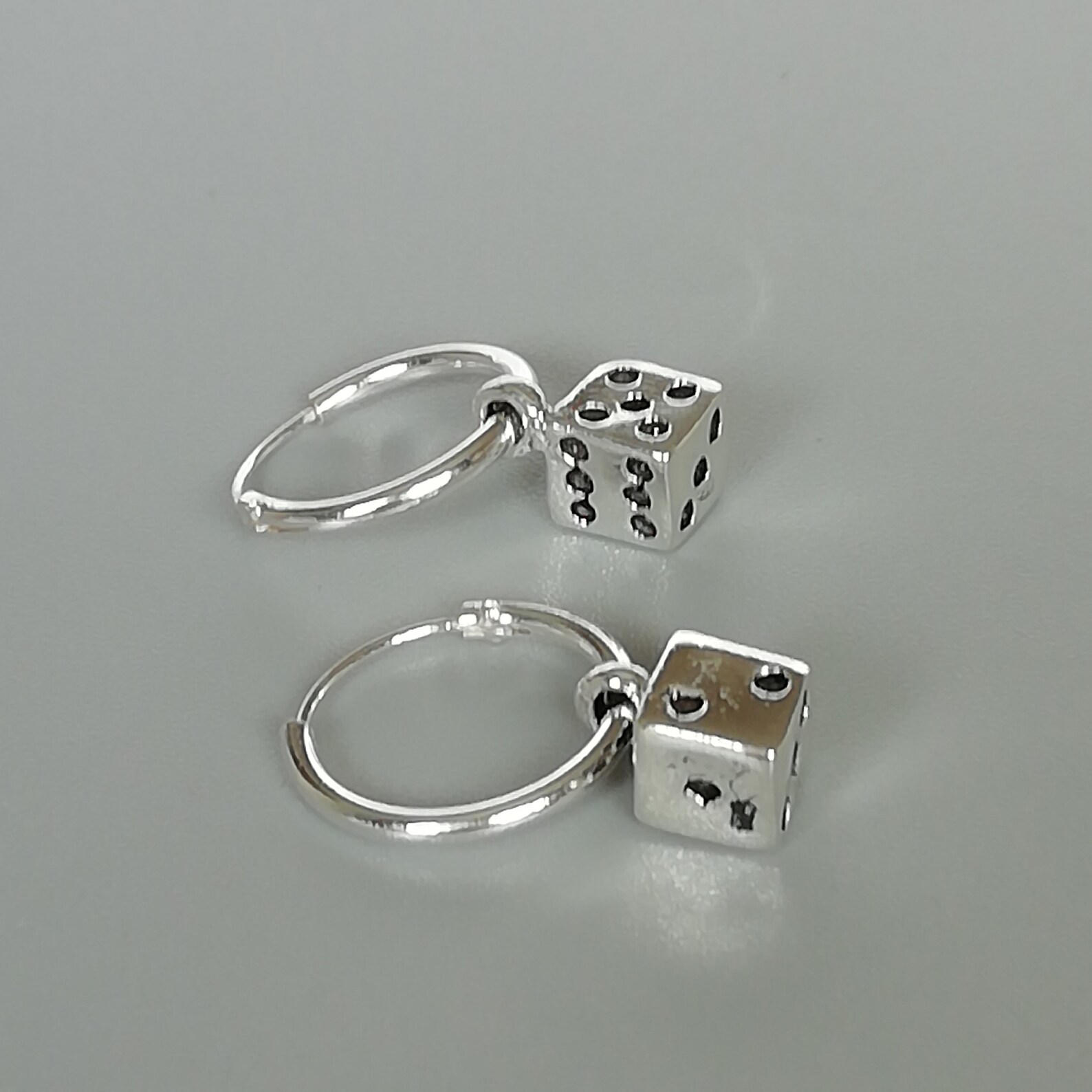 Sterling Silver Dice Charm Hoops | Charm Hoop Earrings | 12mm Ear Hoops ...