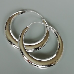 Large Sterling Silver Statement Hoops | 60mm Hoops | Crescent Ear Hoops ...