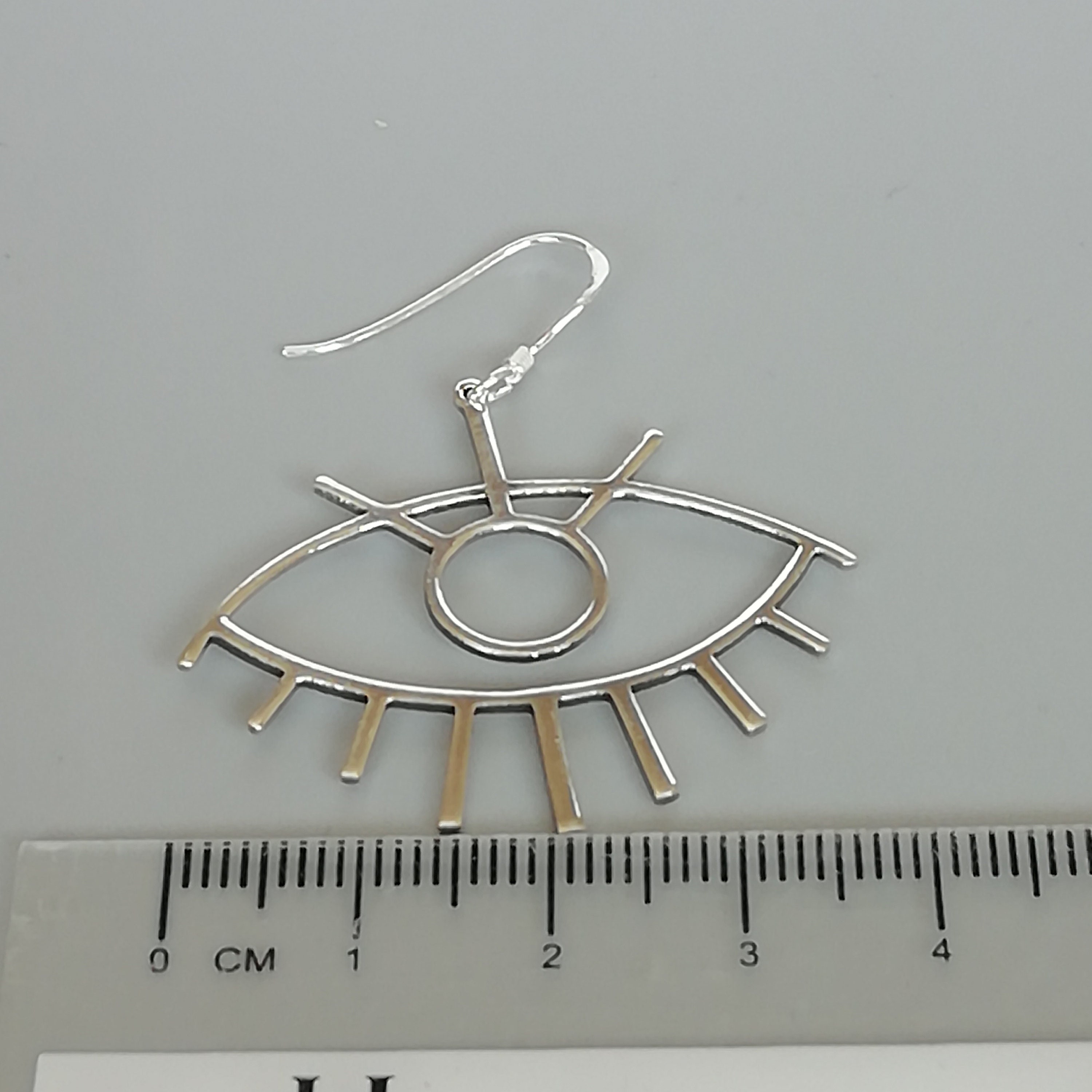 Sterling silver evil eye earrings Big eye ear danglers | Etsy