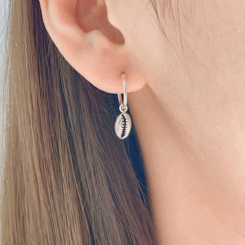 Sterling Silver Cowrie Shell Charm Hoop 12 Mm Hoop Earrings | Etsy