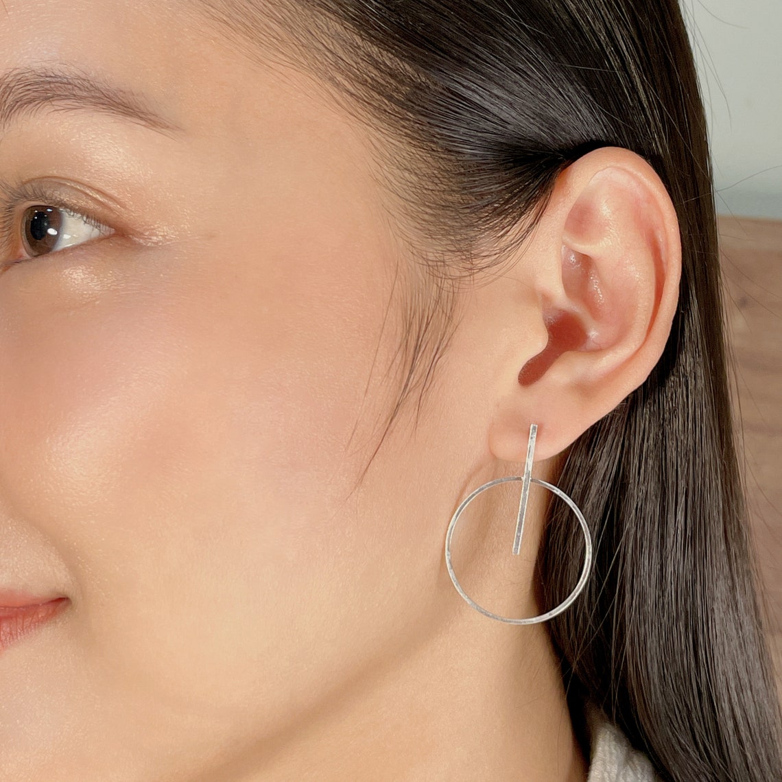 Sterling Silver Circle Earrings Bar Circle Ear Studs Round - Etsy