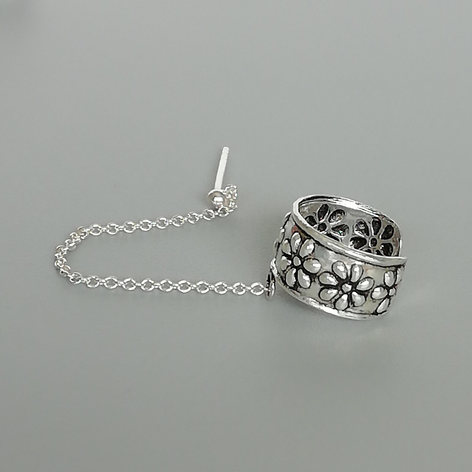 Sterling Silver Daisy Ear Cuff | Ear Cuff With Chain | 925 Silver Cuff ...
