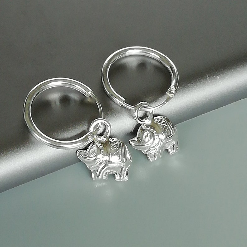 Sterling Silver Elephant Charm Hoops Charm Hoop Earrings - Etsy