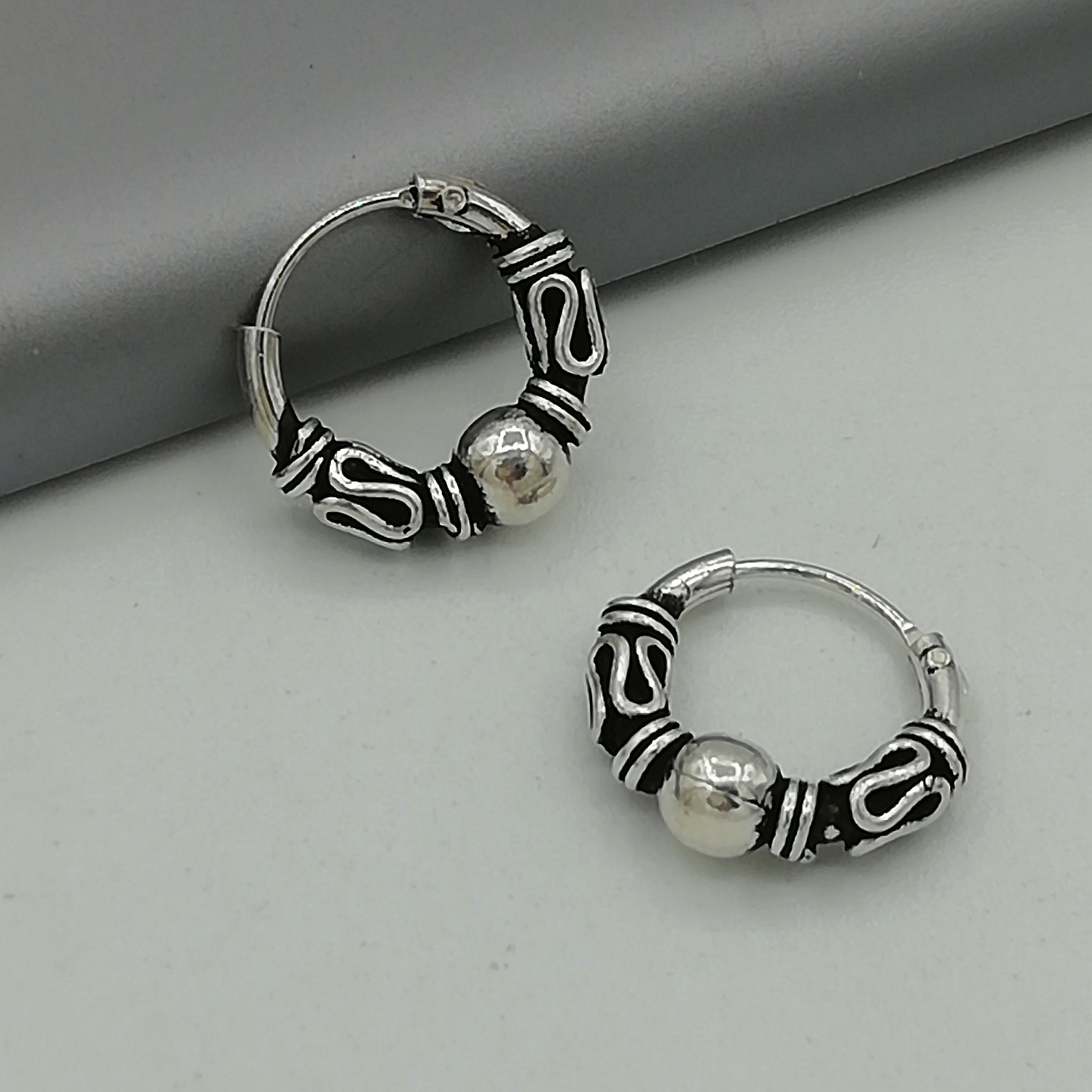 Bali Silver Hoops 12mm Silver Hoops Sliver Ball Hoops - Etsy