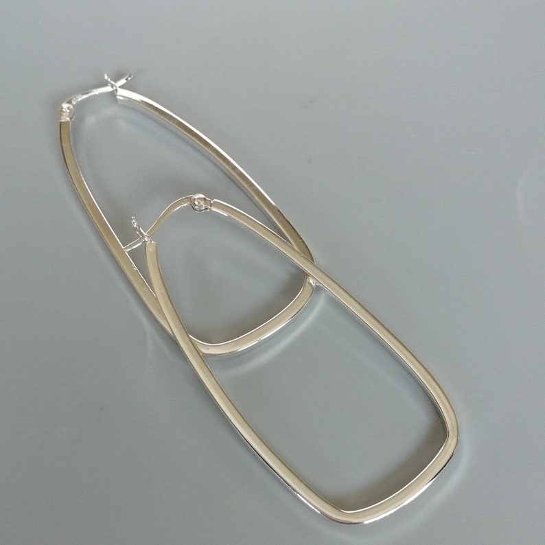 Sterling Silver Large Oval Hoops Long and Bold Hoops | Etsy