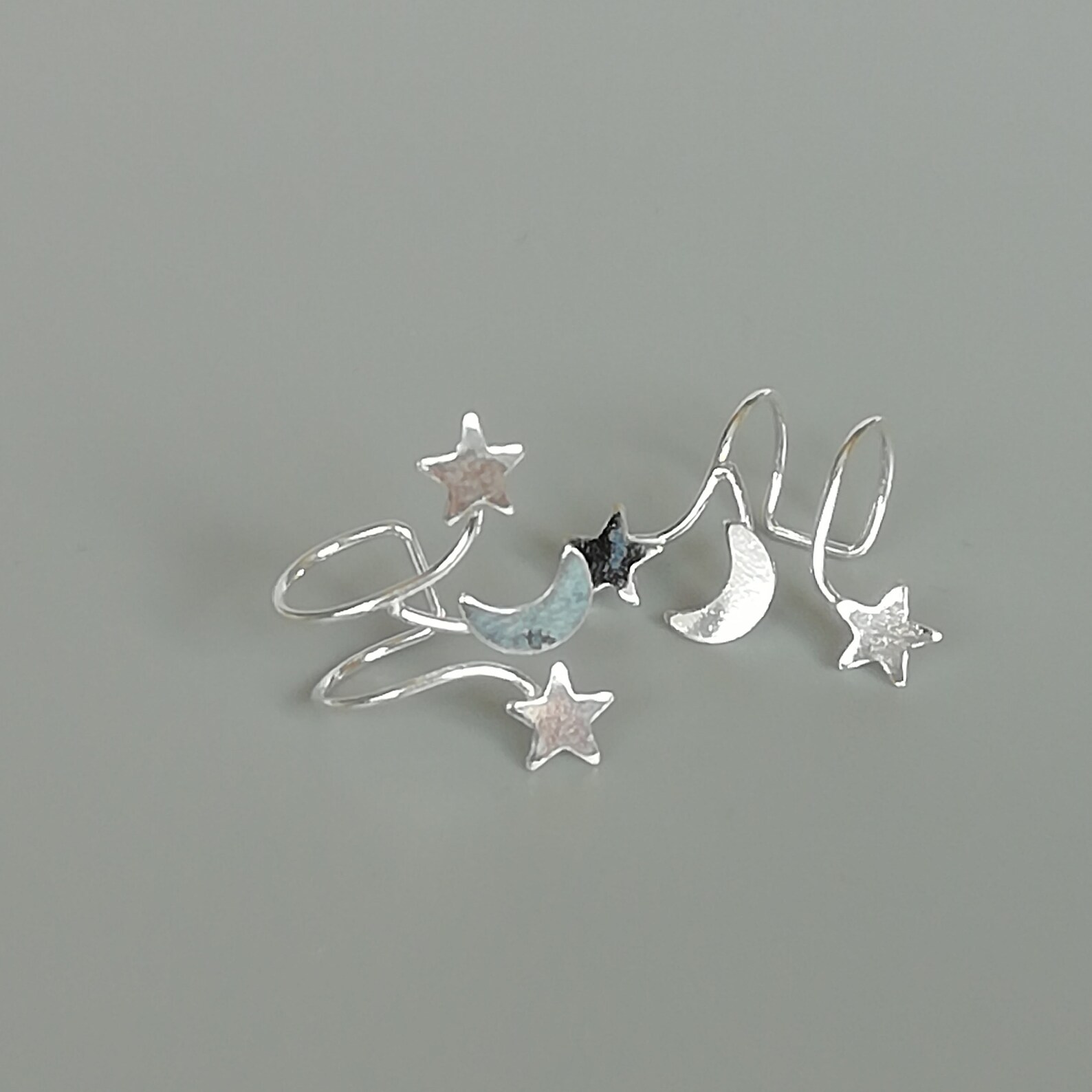 Celestial silver ear cuff Stars and moon ear cuff No | Etsy