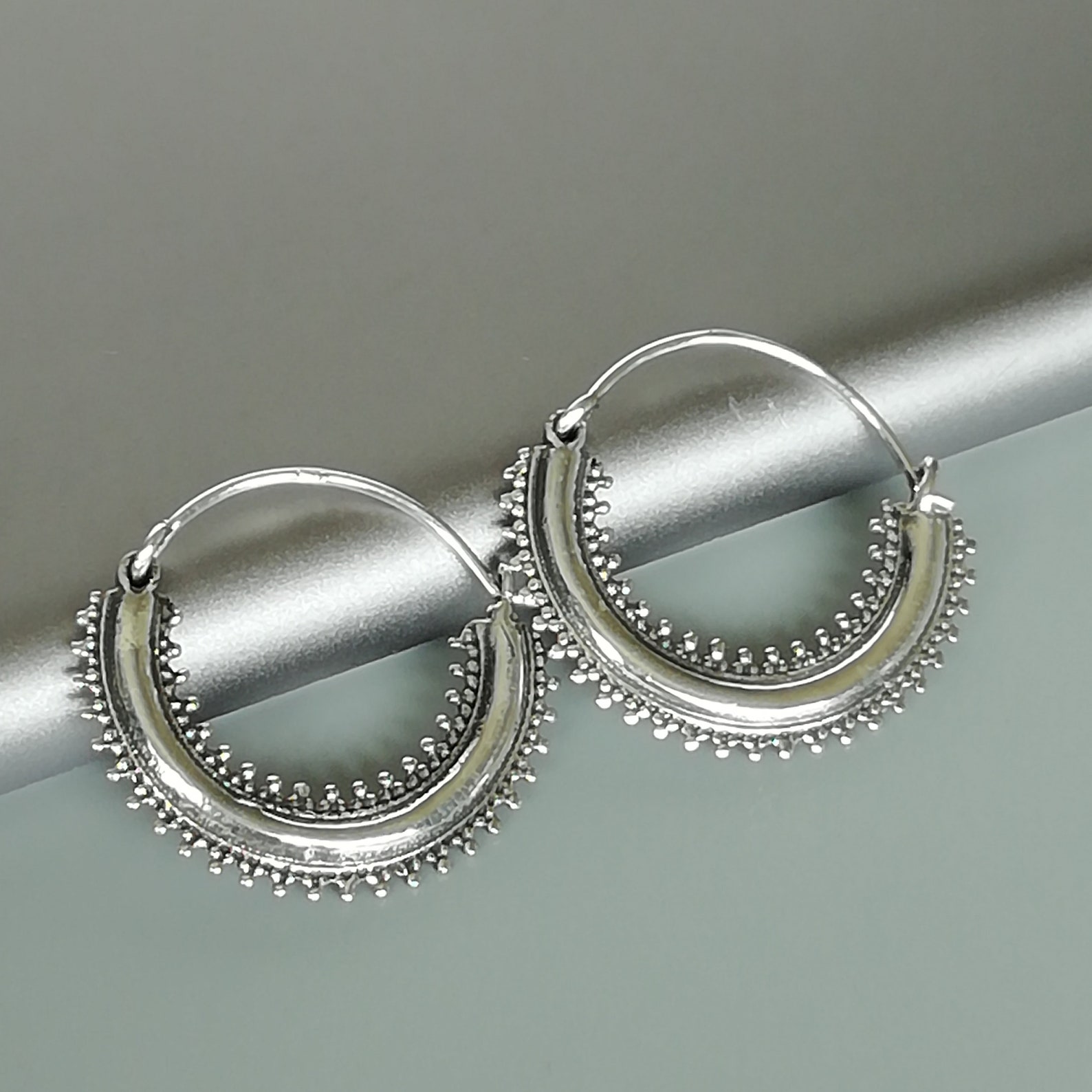 Tribal Sterling Silver Hoops Ear Hoops Large Ethnic Hoops - Etsy