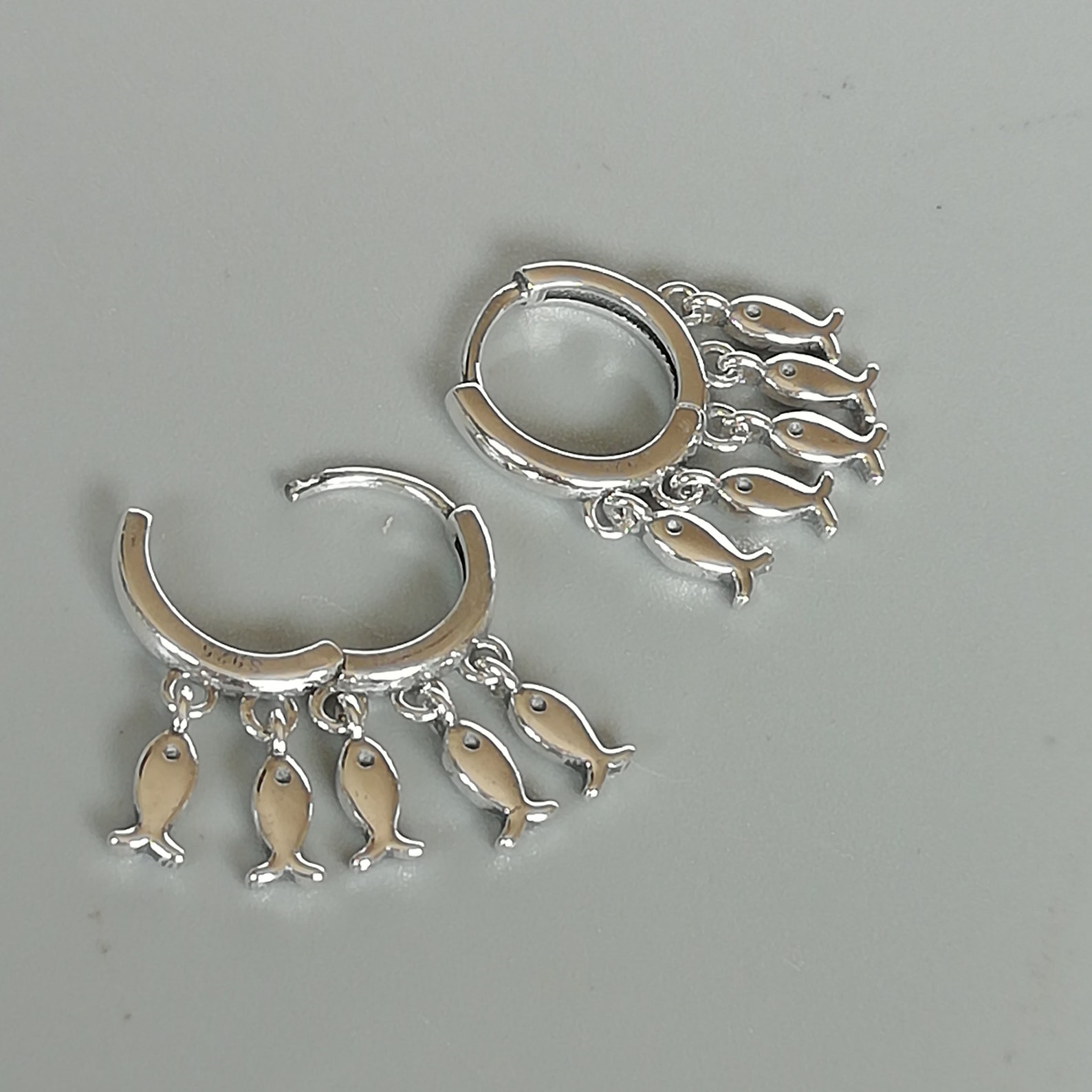 Sterling Silver Fish Charms Hoops 12 Mm Hoop Earrings Fish Ear Hoops ...