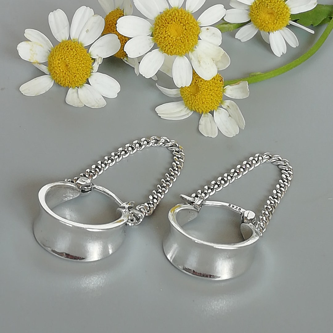 Sterling Silver Chain Hoops Long Chain Hoops Minimalist - Etsy