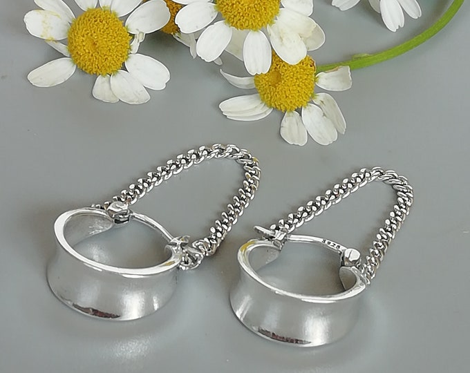 Sterling Silver Chain Hoops | Long Chain Hoops | Minimalist Jewelry ...