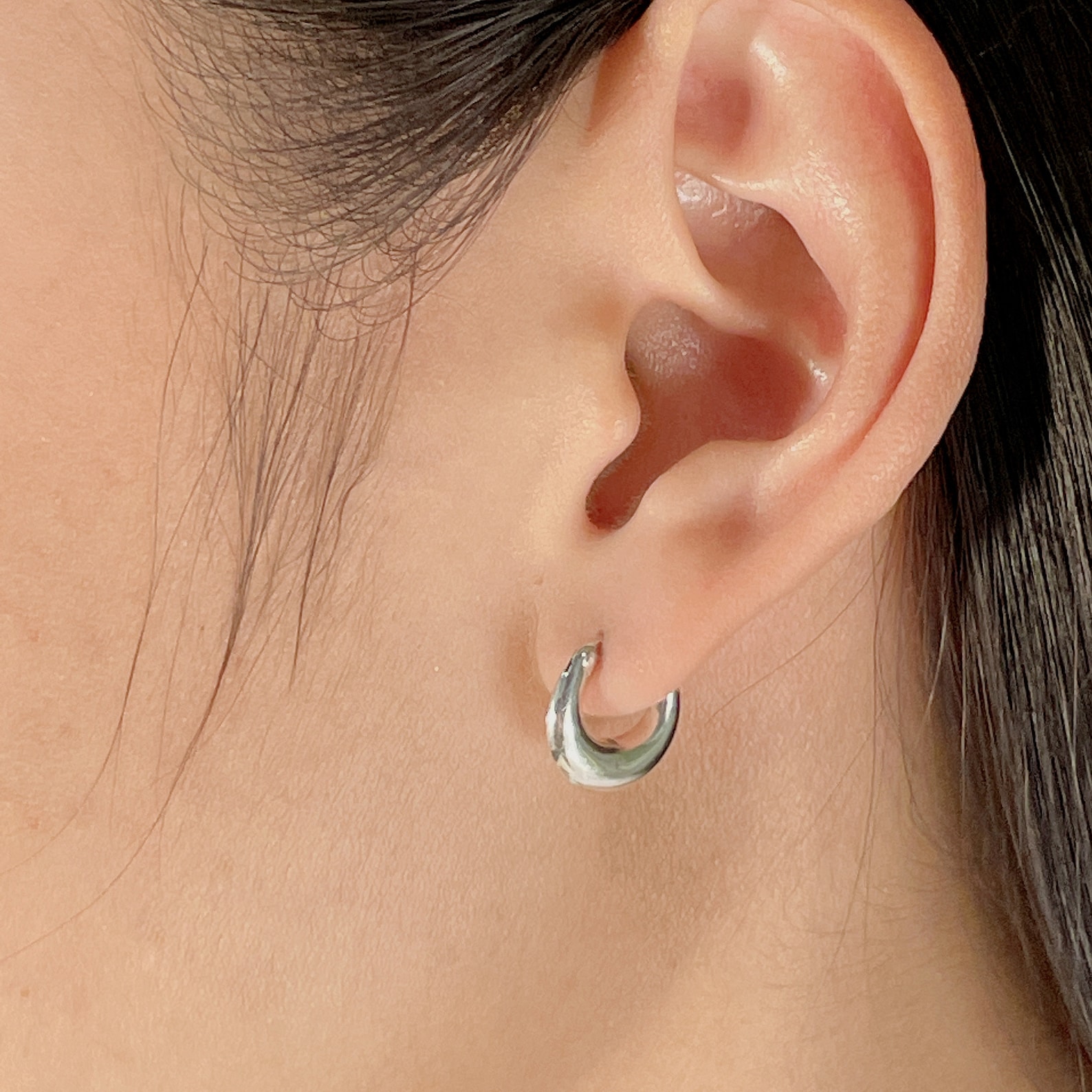 12 Mm Silver Hoops Simple Hoops Crescent Hoops Silver - Etsy