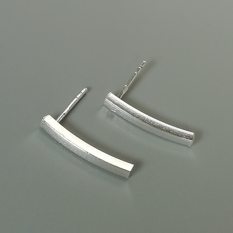 Curved Bar Ear Studs | Sterling Silver Studs | Silver Bar Earrings ...