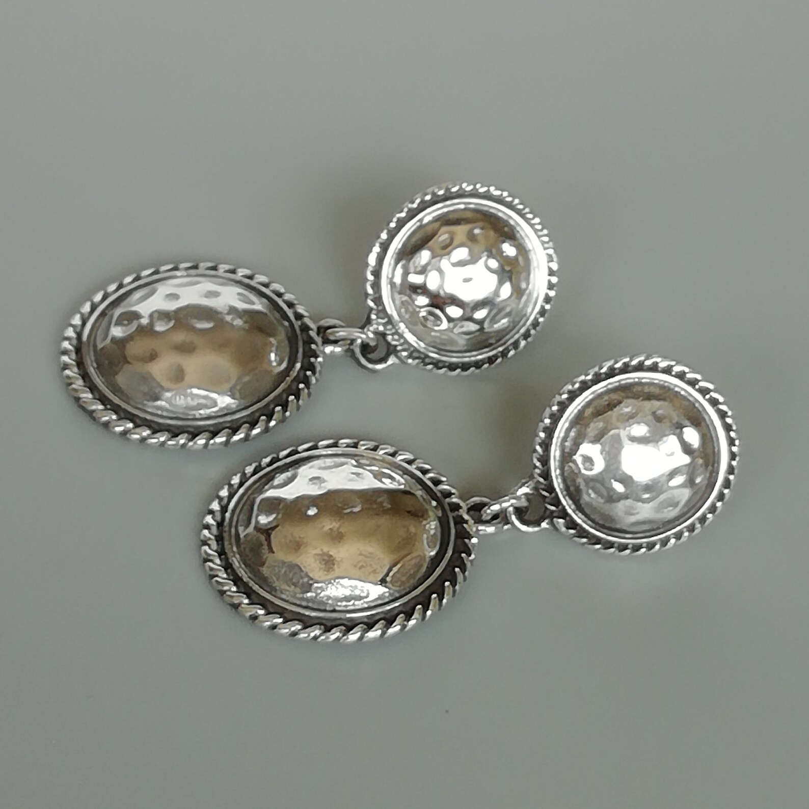 Hammered Ear Dangler Sterling Silver Round Danglers Chunky - Etsy