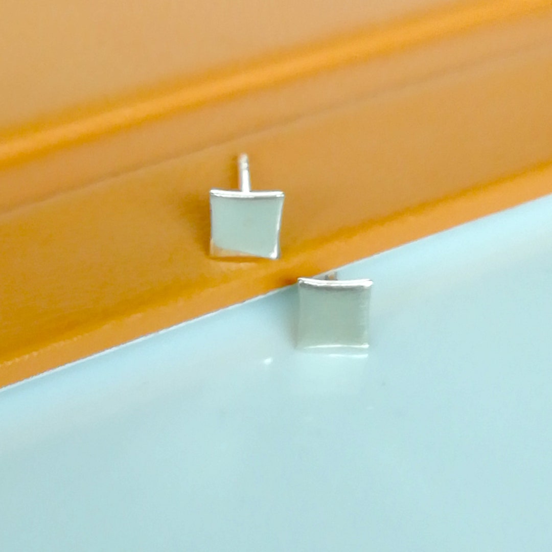 Tiny Silver Square Ear Studs | Little Girls Studs | Simple Ear Studs ...