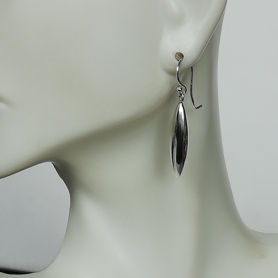 Sterling Silver Pointed Ellipse Earrings | Elegant Earrings | Long Ear ...