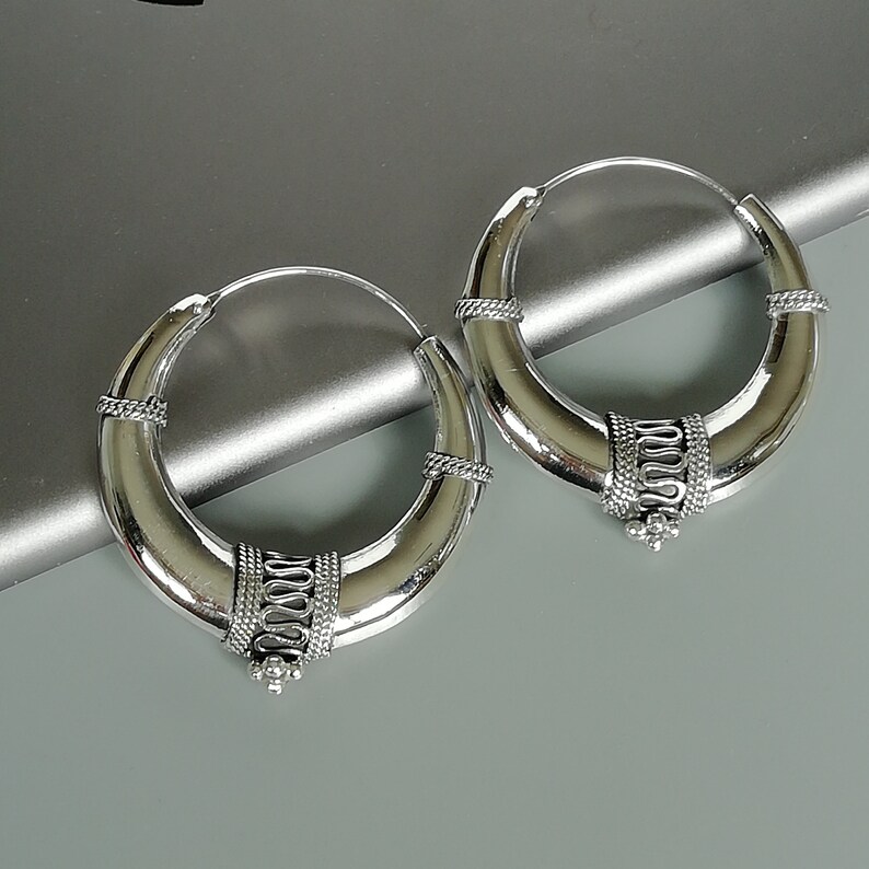 Large Tibetan Hoops 40 Mm Silver Hoops Thick Silver Hoops - Etsy