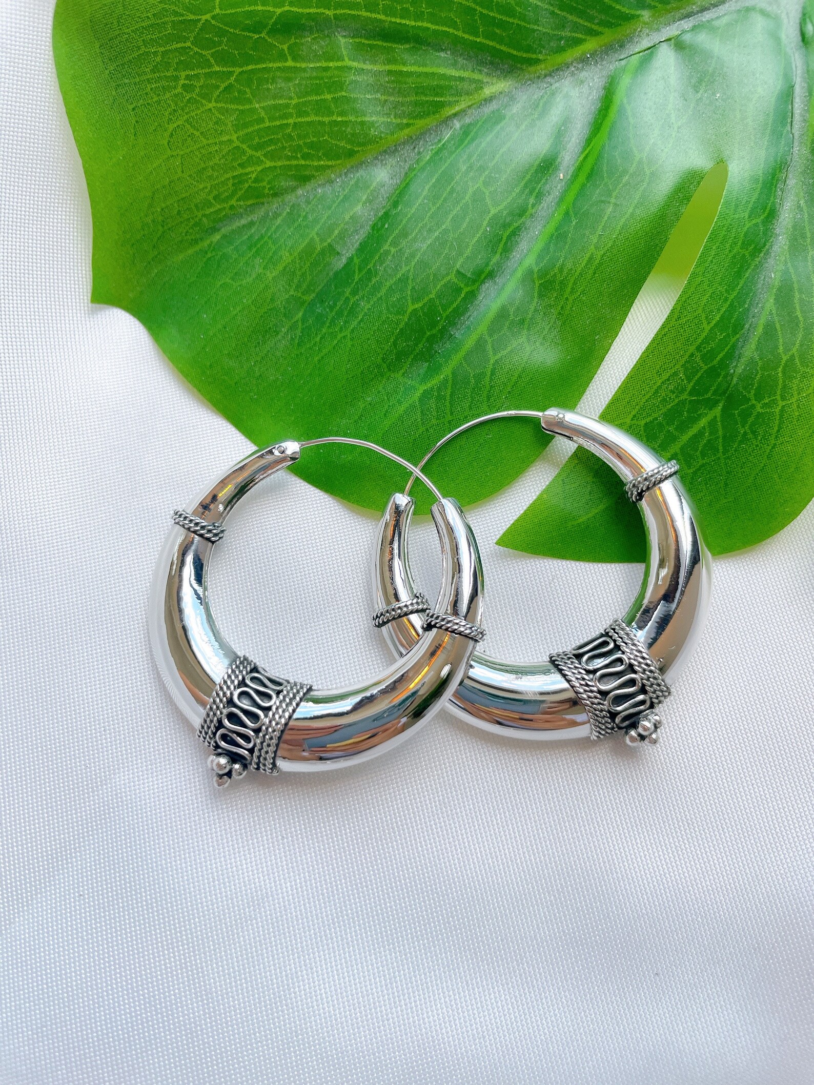 Large Tibetan Hoops 40 Mm Silver Hoops Thick Silver Hoops - Etsy