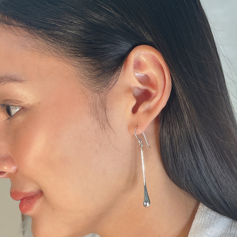 Long Tear Drop Drop Earrings Sterling Silver Ear Danglers | Etsy