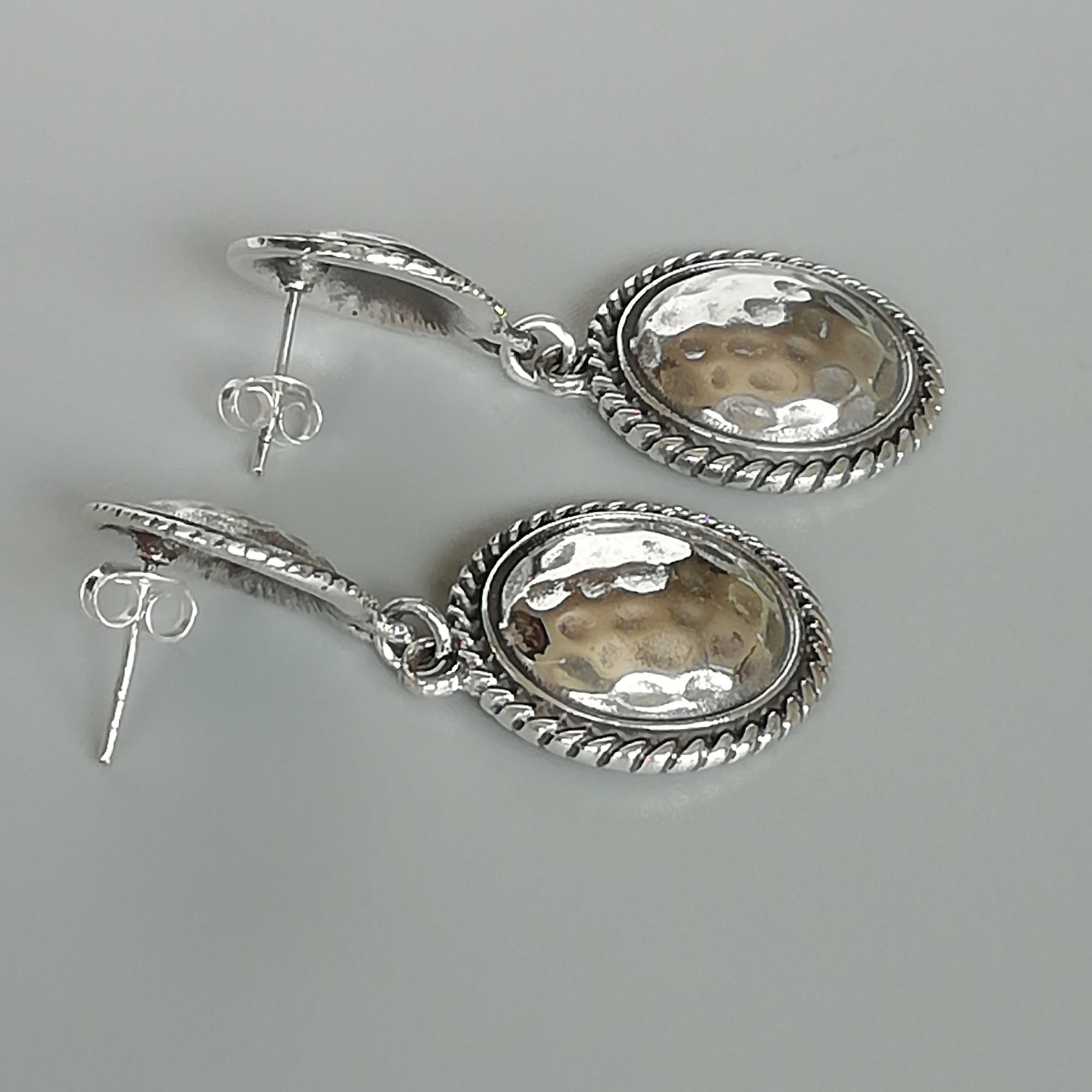 Hammered Ear Dangler Sterling Silver Round Danglers Chunky - Etsy