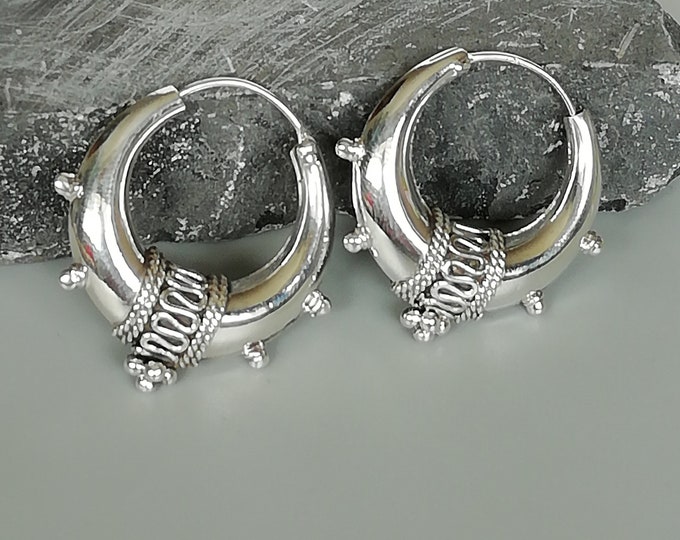 Sterling Silver Tibetan Hoops | Chunky 24 Mm Silver Hoops | Ethnic ...