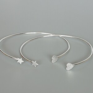 Heart and Star Wrist Bangle | Sterling Silver Bangle | Open Ended ...