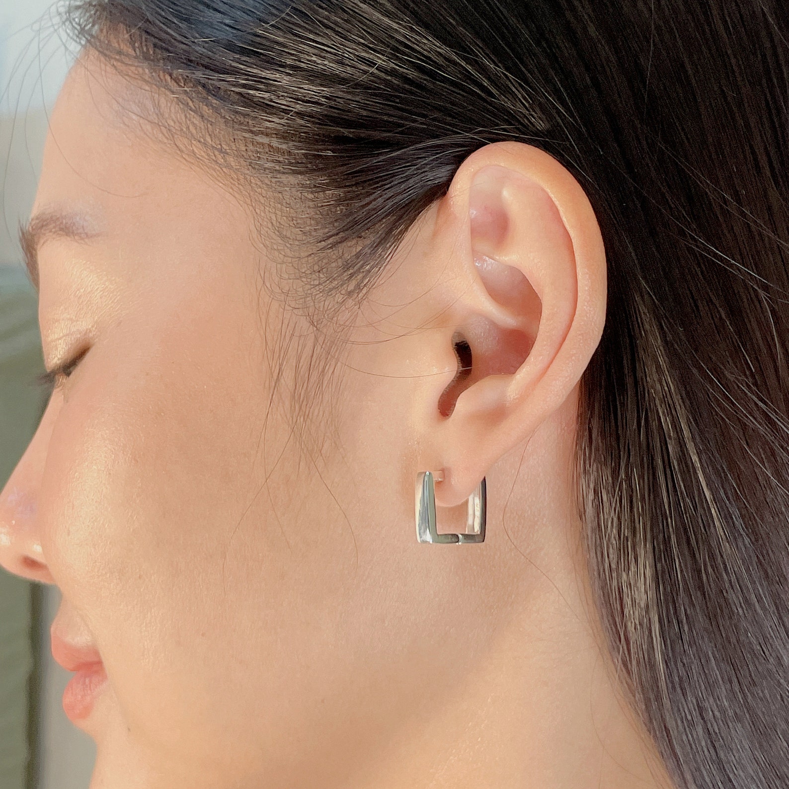 Sterling Silver Square Hoops Hinged Hoops Minimalist | Etsy