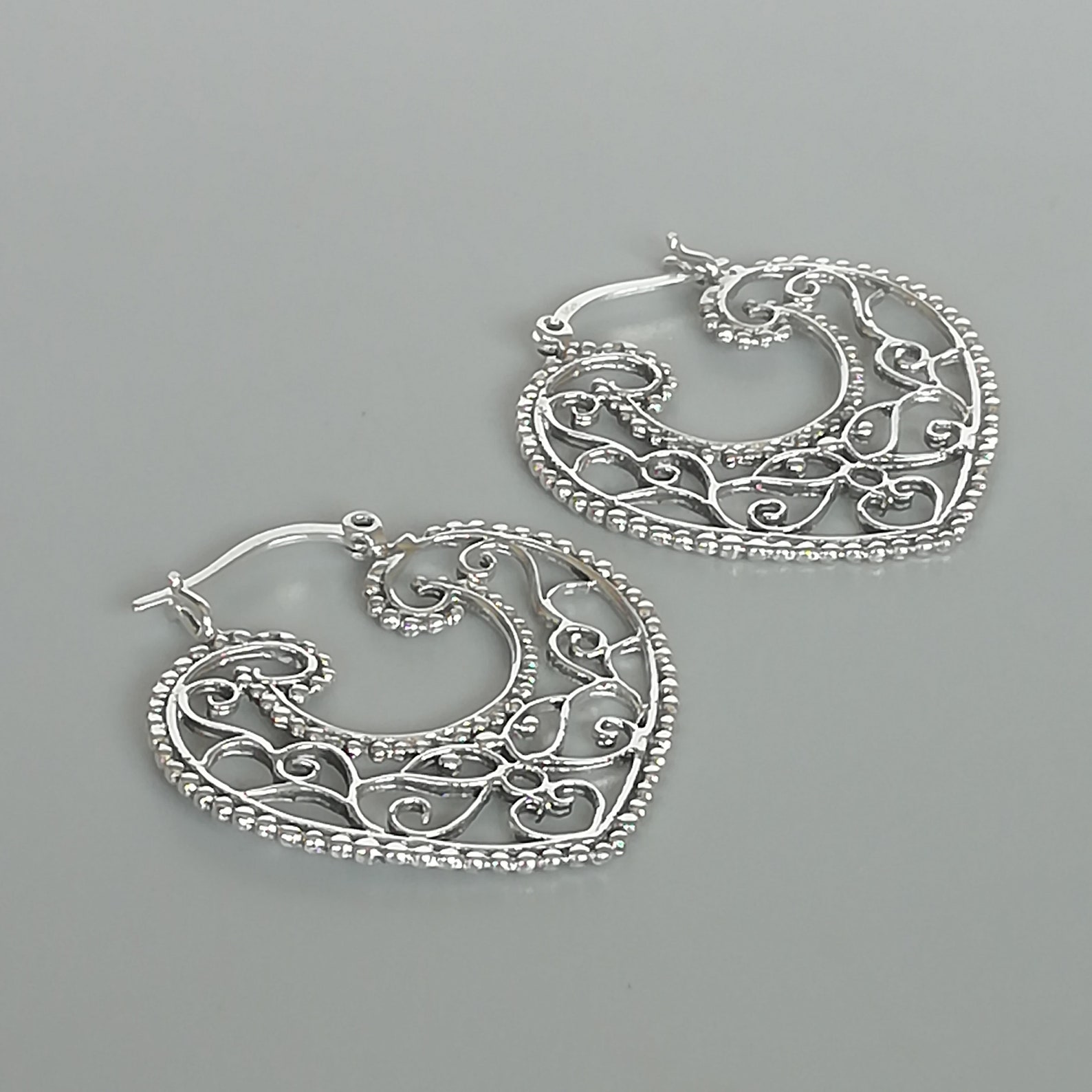 Sterling Silver Filigree Hoops Indian Hoops Bohemian Hoops - Etsy