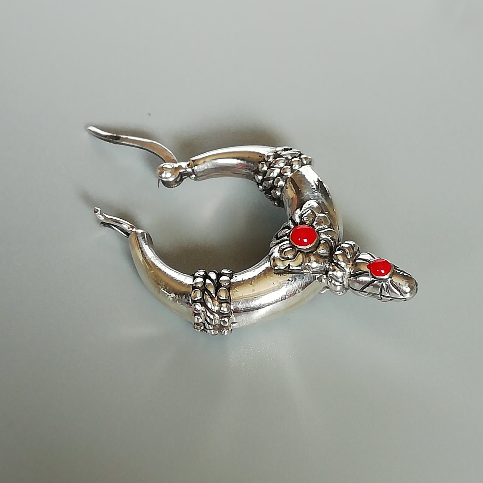 Tibetan Silver Hoops Tribal Red Stone Hoops Bohemian | Etsy