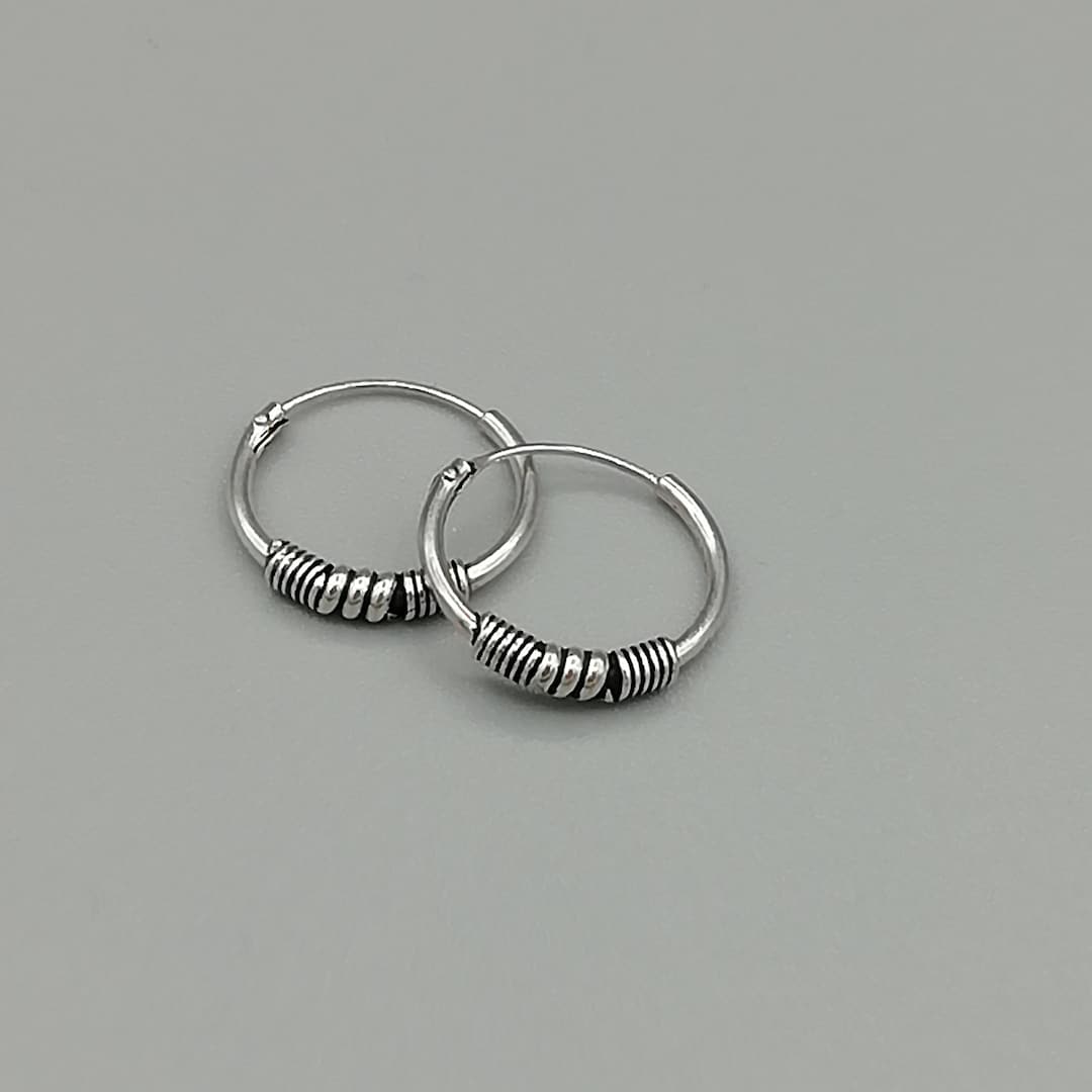 Ethnic Bali Hoops | 14 Mm Silver Hoops | Tribal Hoop Earrings | Ear ...