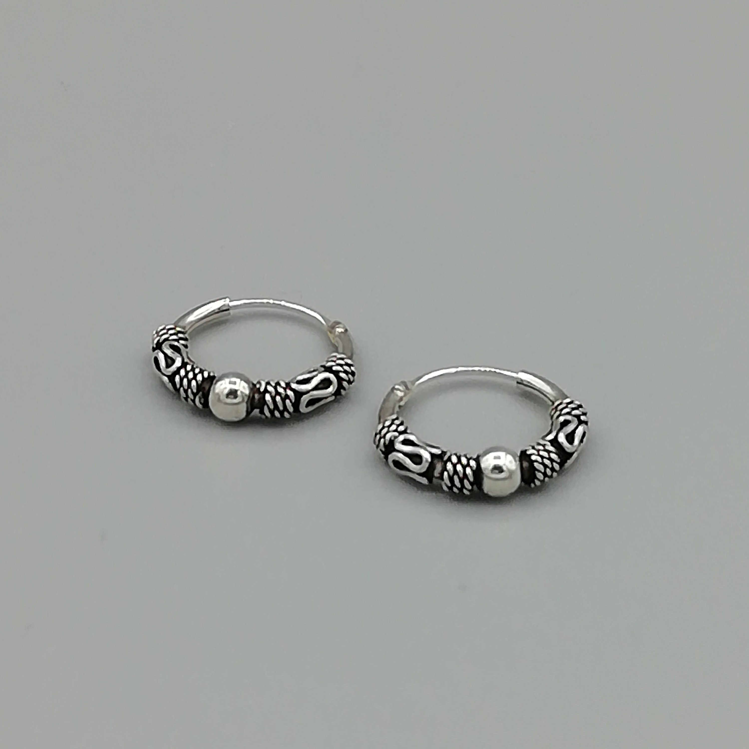 Ethnic bali hoops 12 mm silver hoops Tribal hoop earrings | Etsy