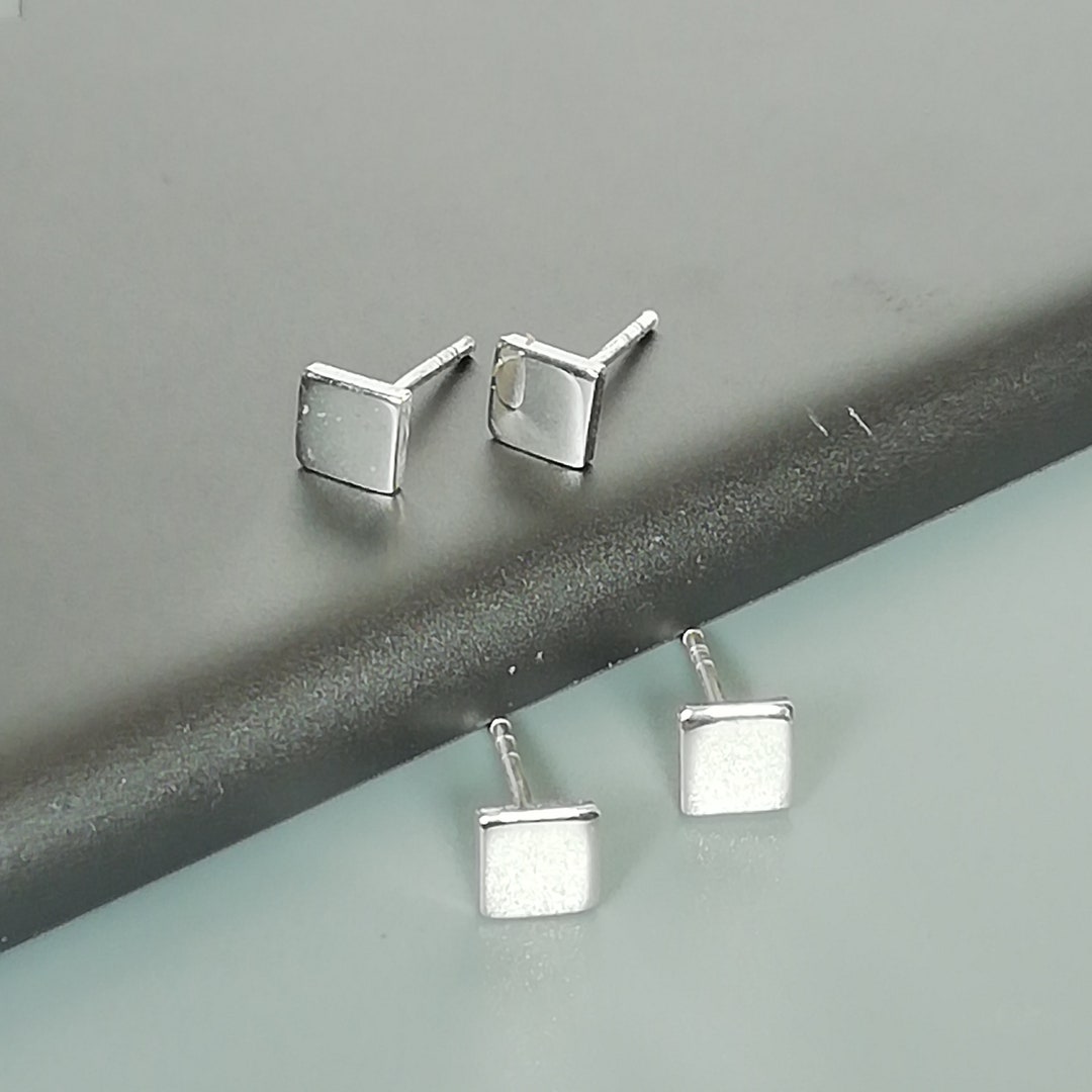 Sterling Silver Square Ear Studs | Square Earrings | Cartilage Studs ...