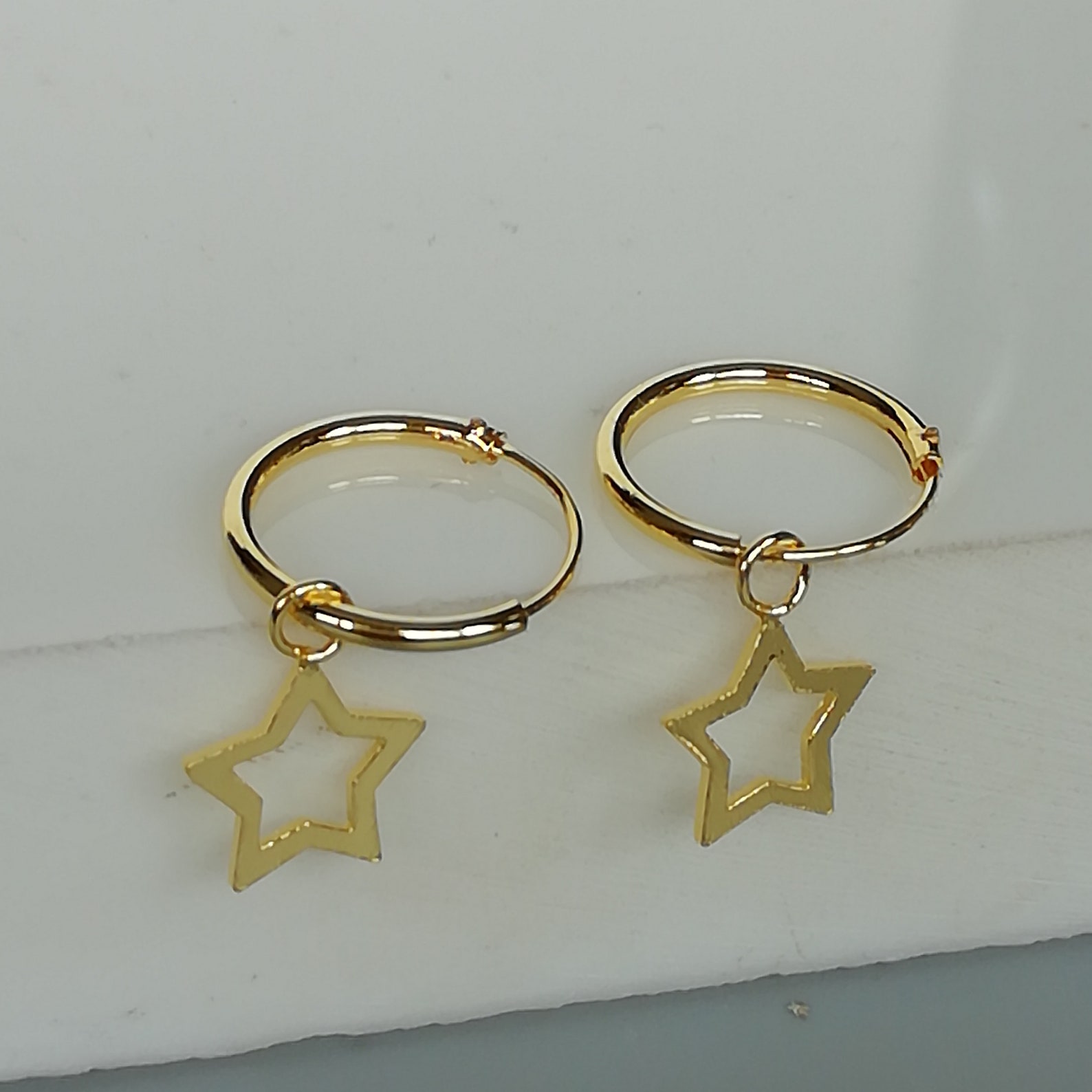 Gold star charm hoop Gold plated star hoops 12 mm | Etsy