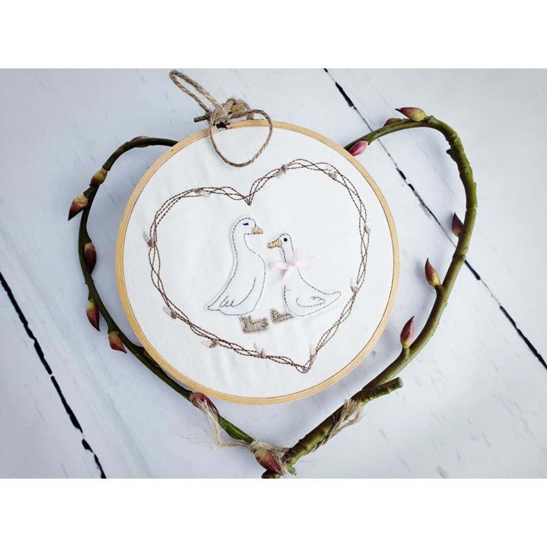 Pair of Geese in Heart Wreath - Etsy