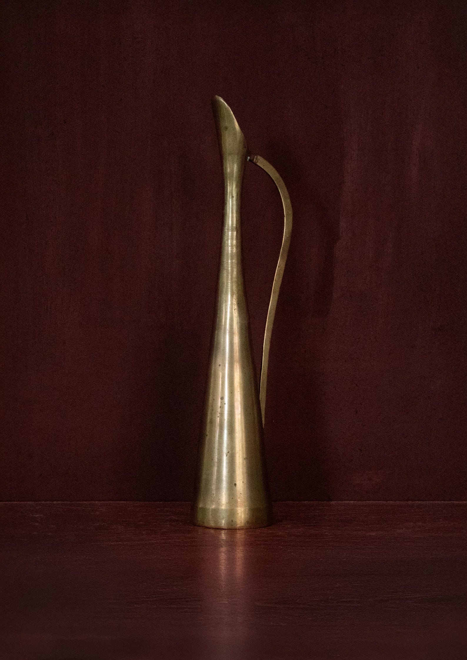 Sleek Brass Ewer / Vase – Mid‑century Modern Style Pitcher, Tall Cone ...