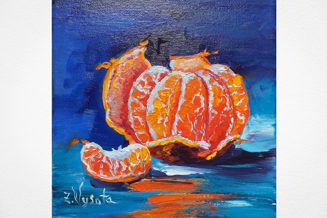 Citrus Oil Painting Tangerine Still Life Original Kitchen Art 6"x6 ...