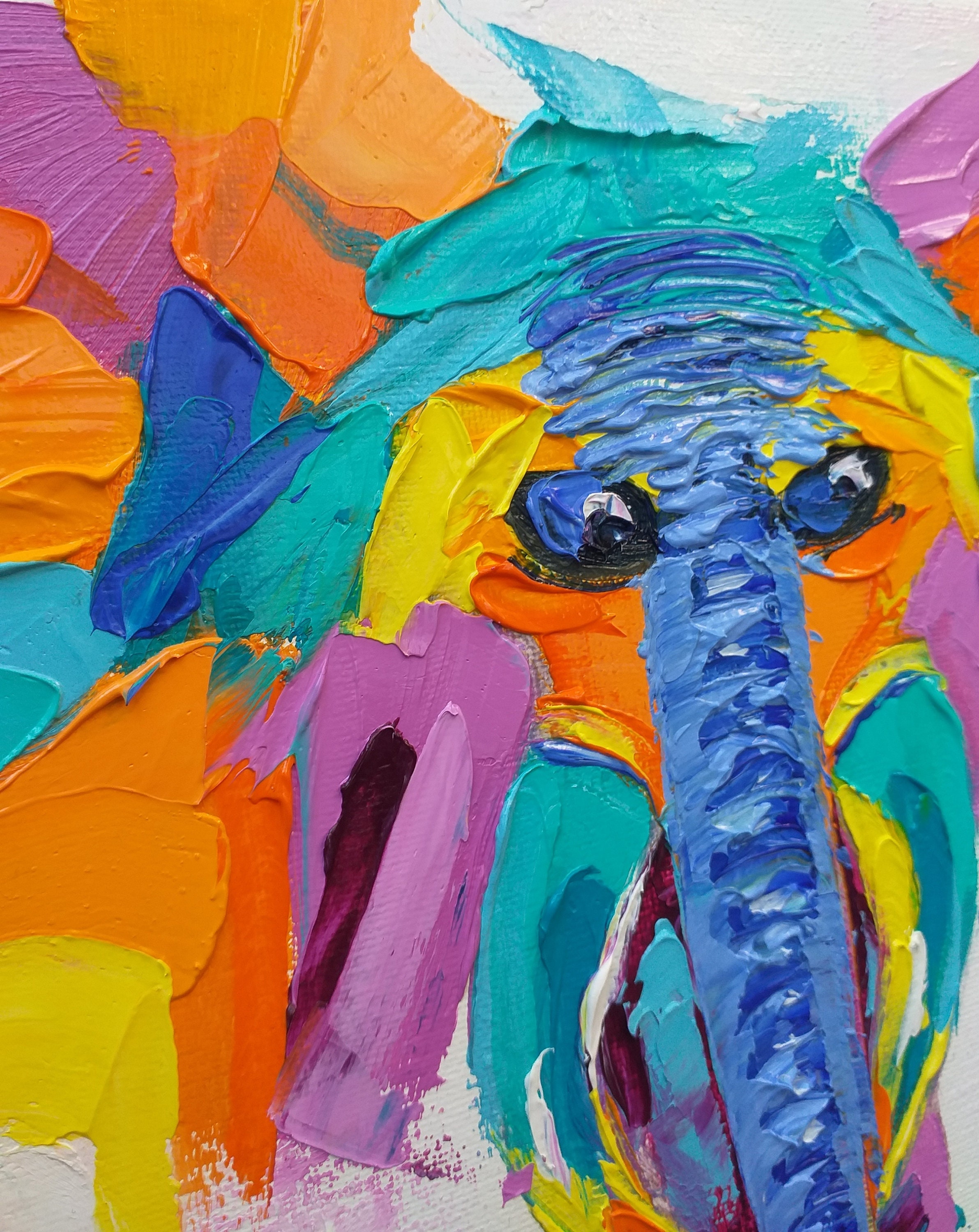 Elephant Painting Animal Original Art Impasto Oil Painting - Etsy